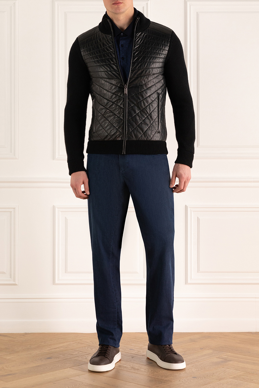 Zilli cardigan for men made of cashmere and genuine leather black ...