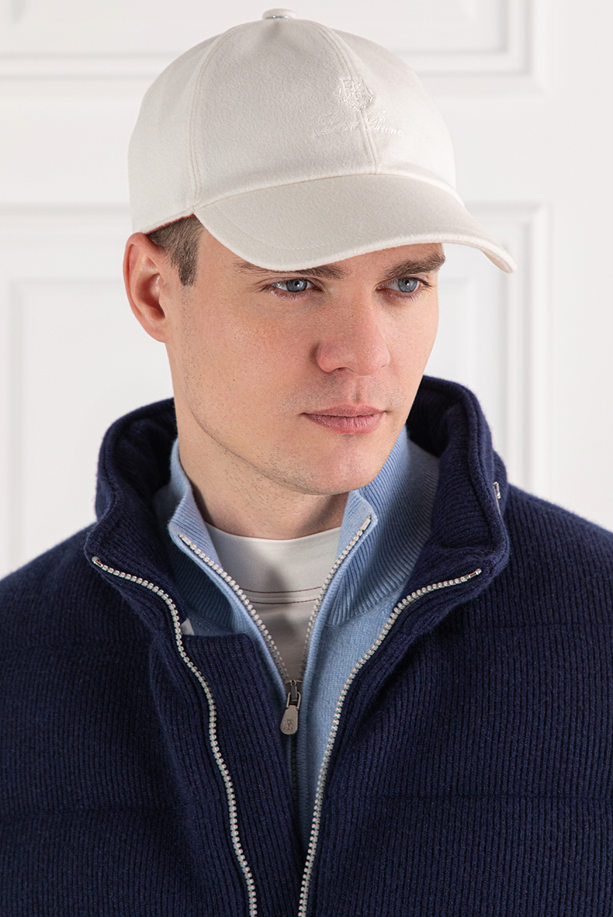 Loro Piana ivory cashmere baseball cap with fine embroidery 191259 ...