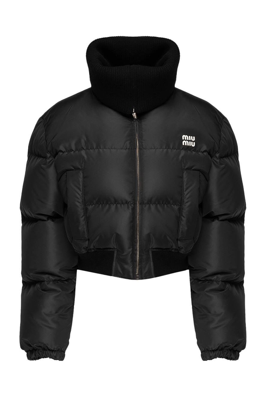 Miu Miu куртка укороченная с большим воротником черная женская 175179